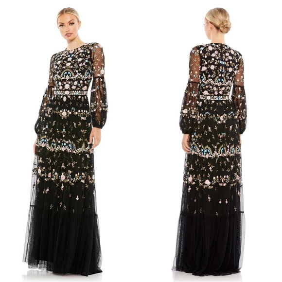 Mac Duggal | Dresses | Mac Duggal 3511 Embroidered Blouson Sleeve Gown ...